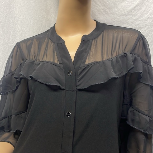 Adele & May | Tops | Adele May Womens Black Sheer Ruffle Button Down ...